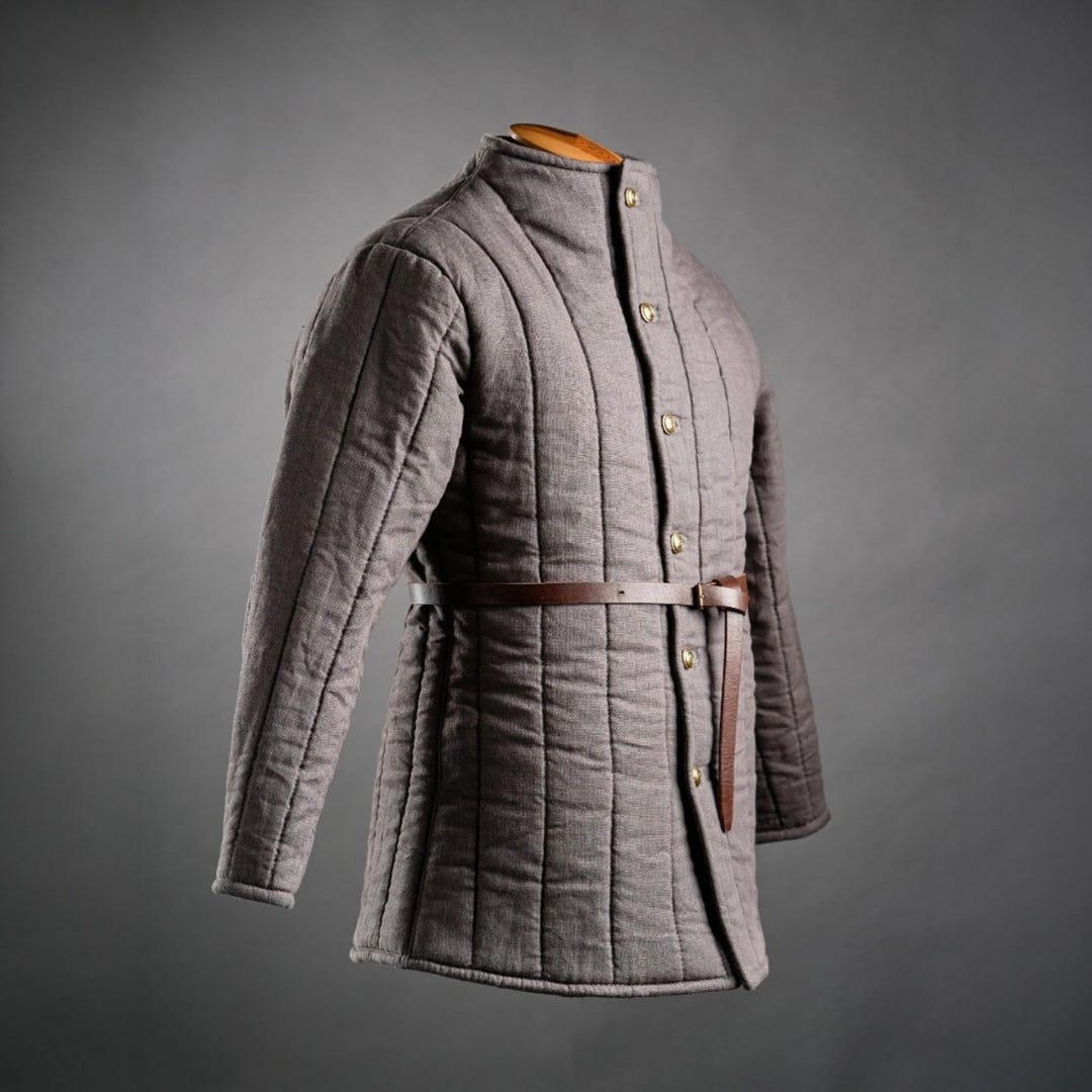 Grey Combat Coat, Gambeson Padded Jacket, Renaissance Medieval Fencing ...