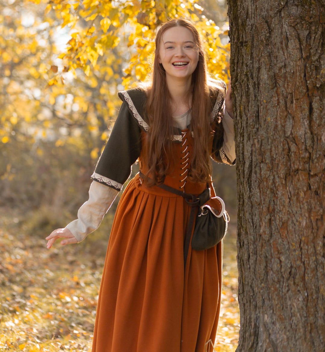 Medieval Wool Dress, Renaissance Gown, Historical Costume, Long-sleeved ...