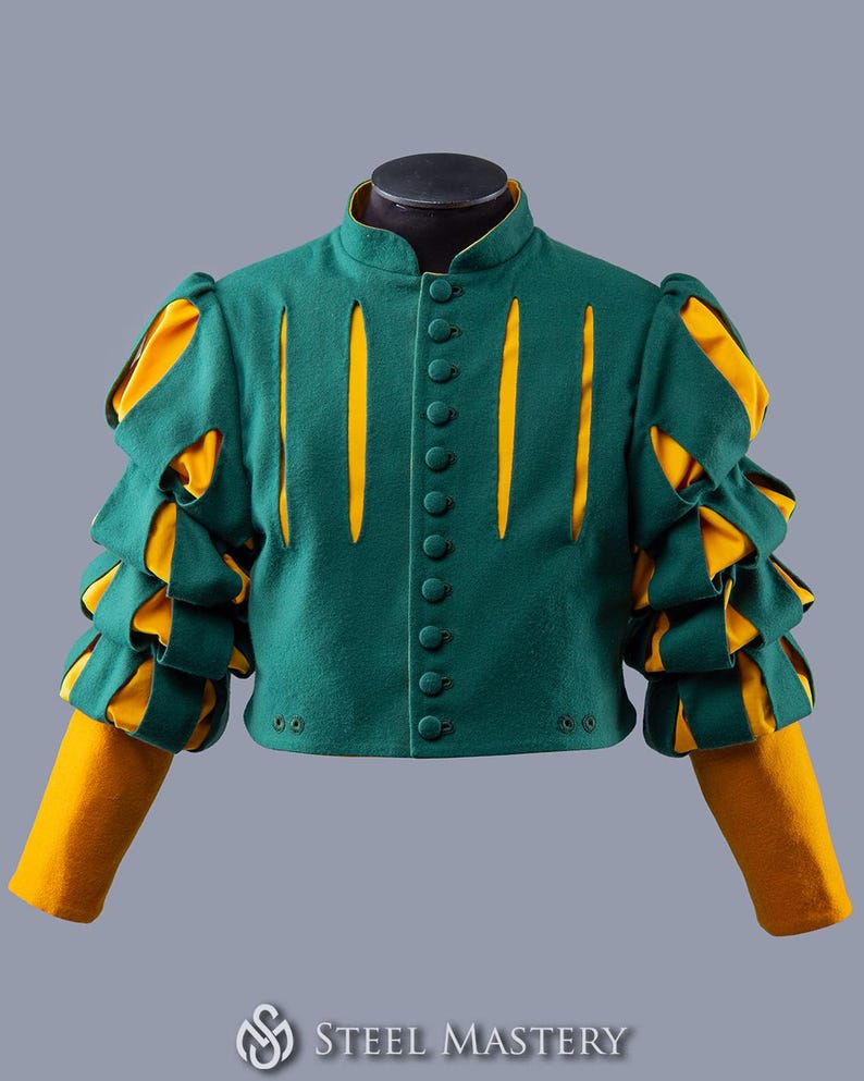 Light Doublet for Man, Grean and Yellow Landsknecht Jacket, Medieval ...
