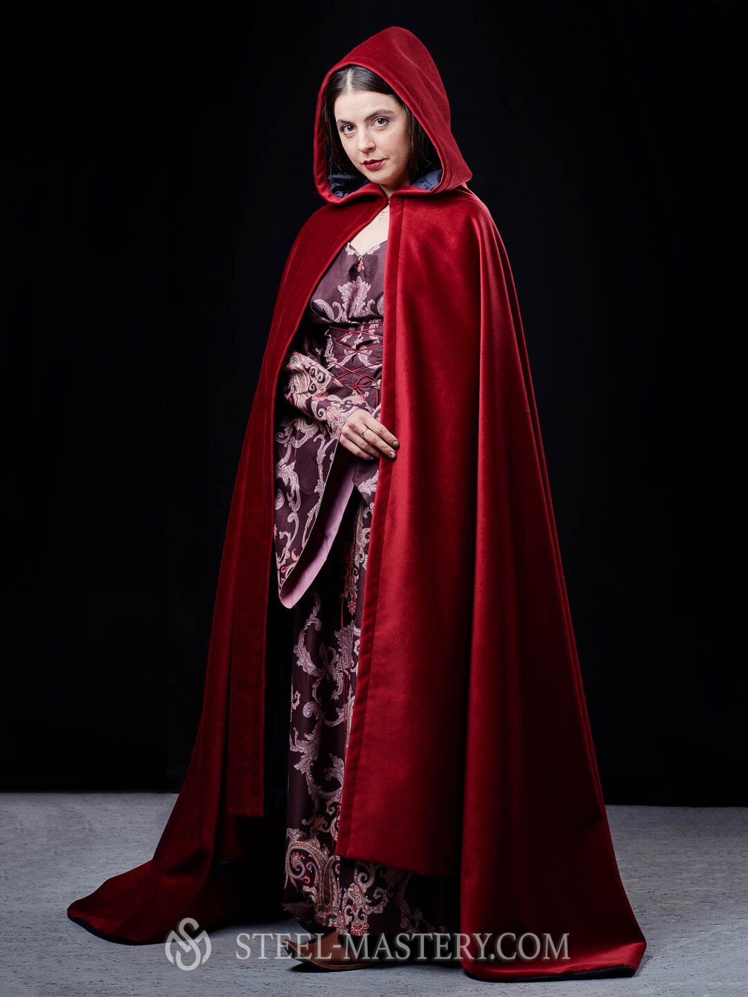 Medieval Red Velvet Cape, Reenactment Clothing, Female Red Cape Coat ...