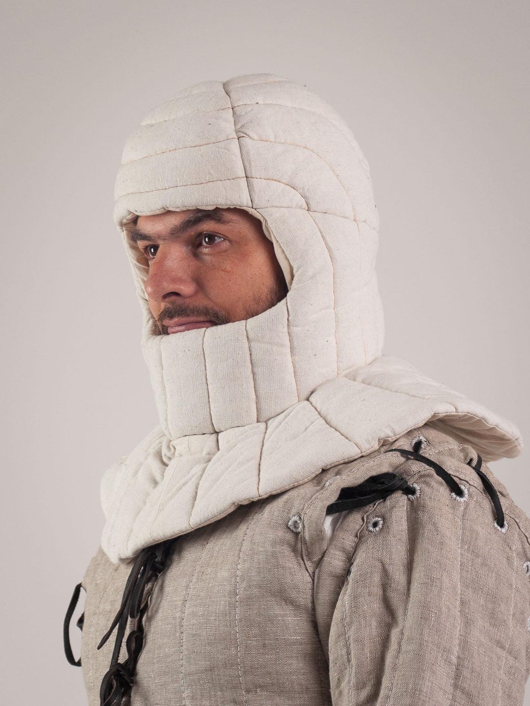 White Padded Cap for Cosplay, Medieval Coif, LARP Medieval Hat, Cotton ...