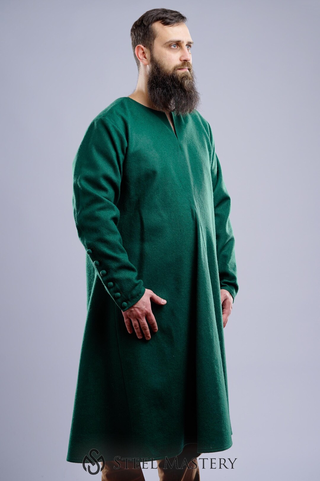 Wool Medieval Mens Tunic, Long Green Cotta, Plus Size Medieval Tunic ...