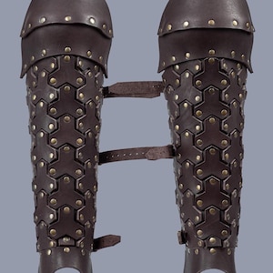 LARP Greaves Armor, Leather Leg Armor, Fantasy Greaves, Leather Knee ...