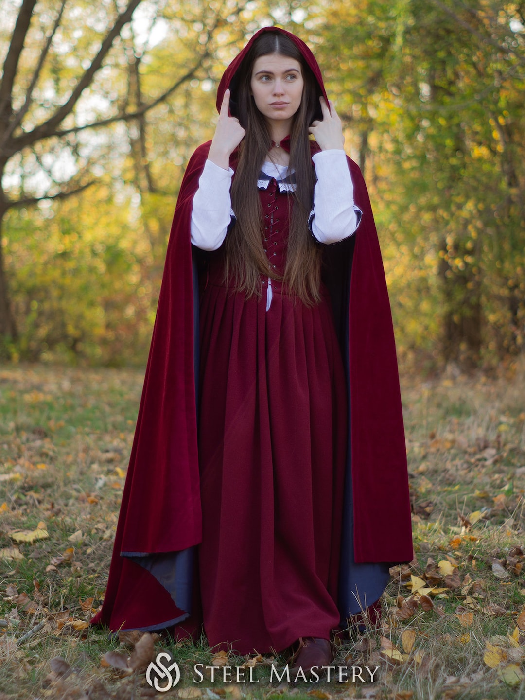 Hooded Cloak Women, Medieval Velvet Cape for LARP, Renaissance Clothing ...