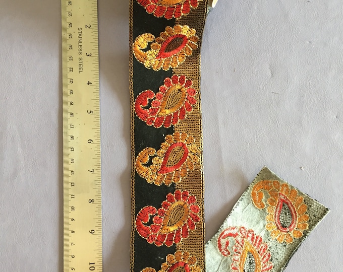 Indian Haberdashery Ribbon Braid Trim - Black,red,gold-sequin Detail ...