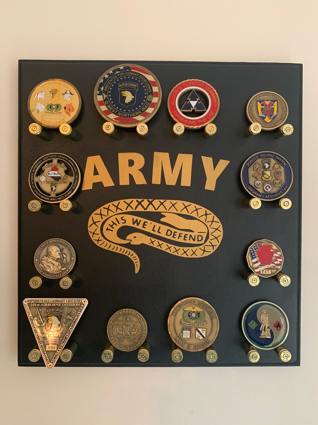 Military Challenge Coin Display Rack With .40 Caliber Shells Army Wall ...
