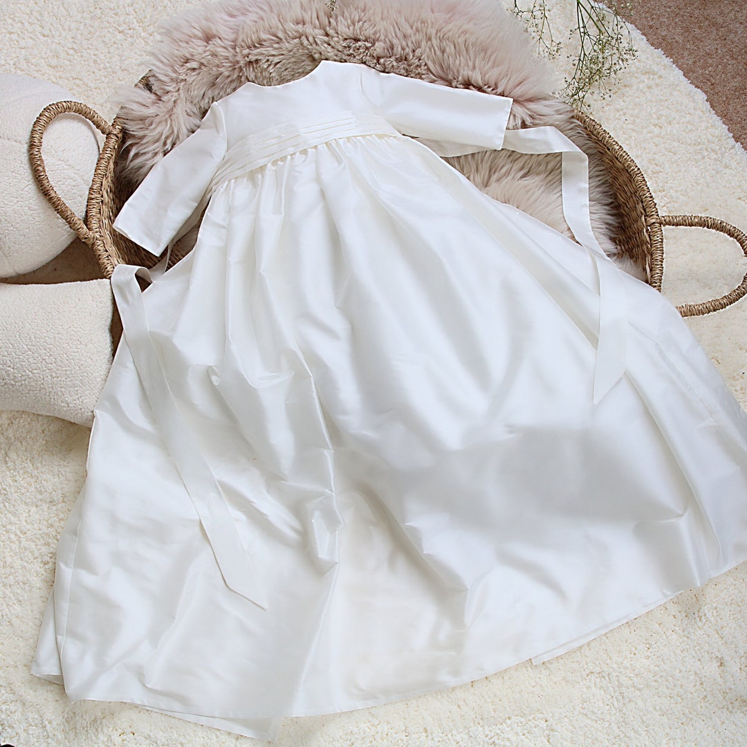 Handmade Silk Dupion Christening Gown - Long Sleeved Baptism Blessing ...