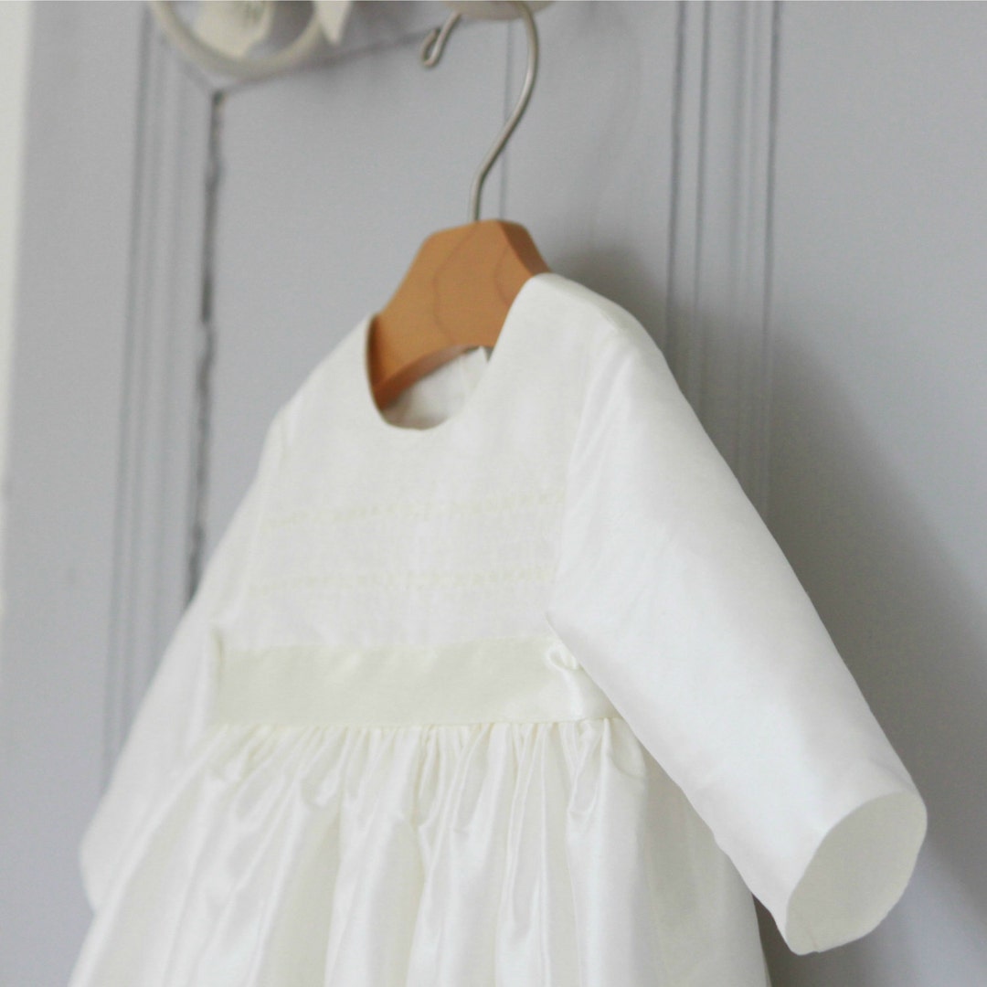 Handmade Silk Christening Gown: Long Sleeve Embroidered Baptism Robe ...
