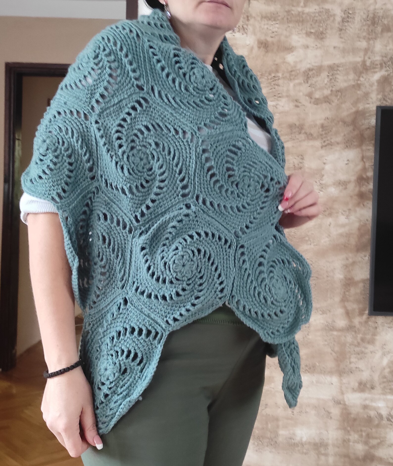 Spiral Hexagon Pocket Scarf Crochet Pattern Shawl Womens - Etsy