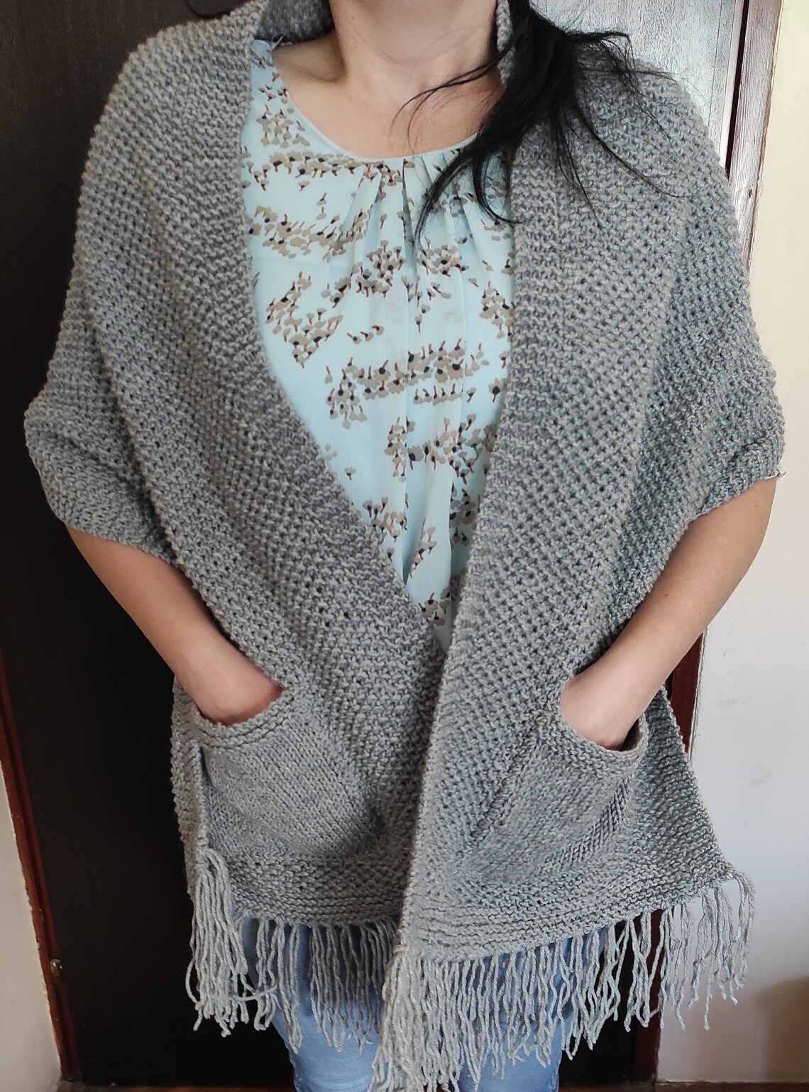 Diamond Pocket Shawl Knitting Pattern Knitting Poncho Pattern | Etsy