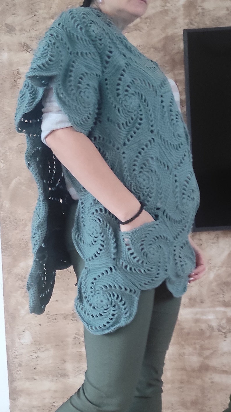 Spiral Hexagon Pocket Scarf Crochet Pattern Shawl Womens - Etsy