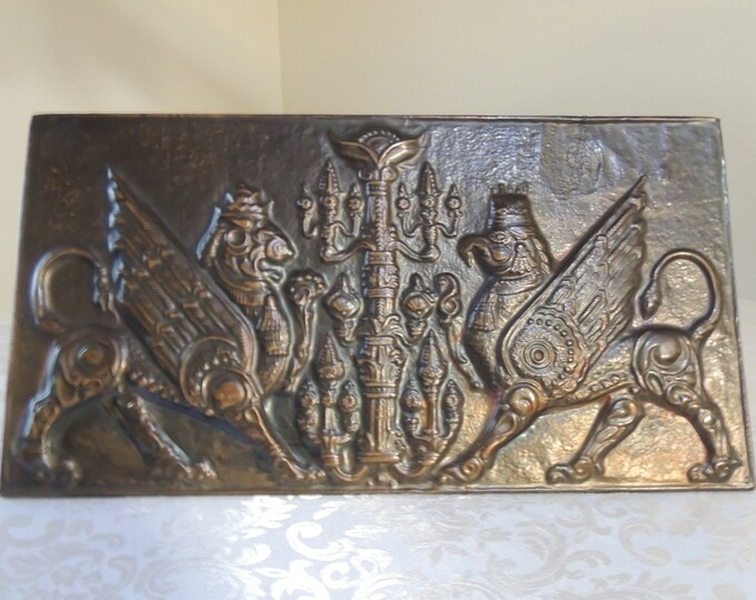 Greek Plaque Relief, of Two Mythical Griffins, Hammered Copper on Wood ...