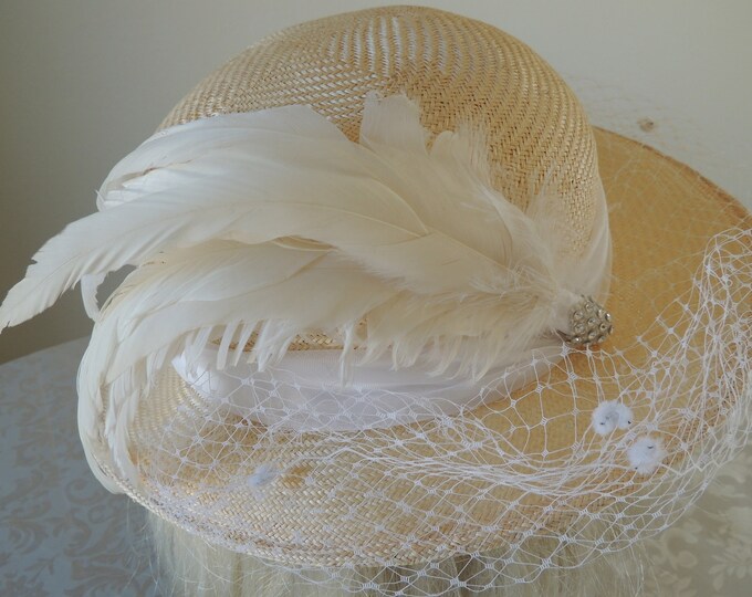 Vintage Miss Bierner Feather and Rhinestone Veiled Straw Hat. - Etsy