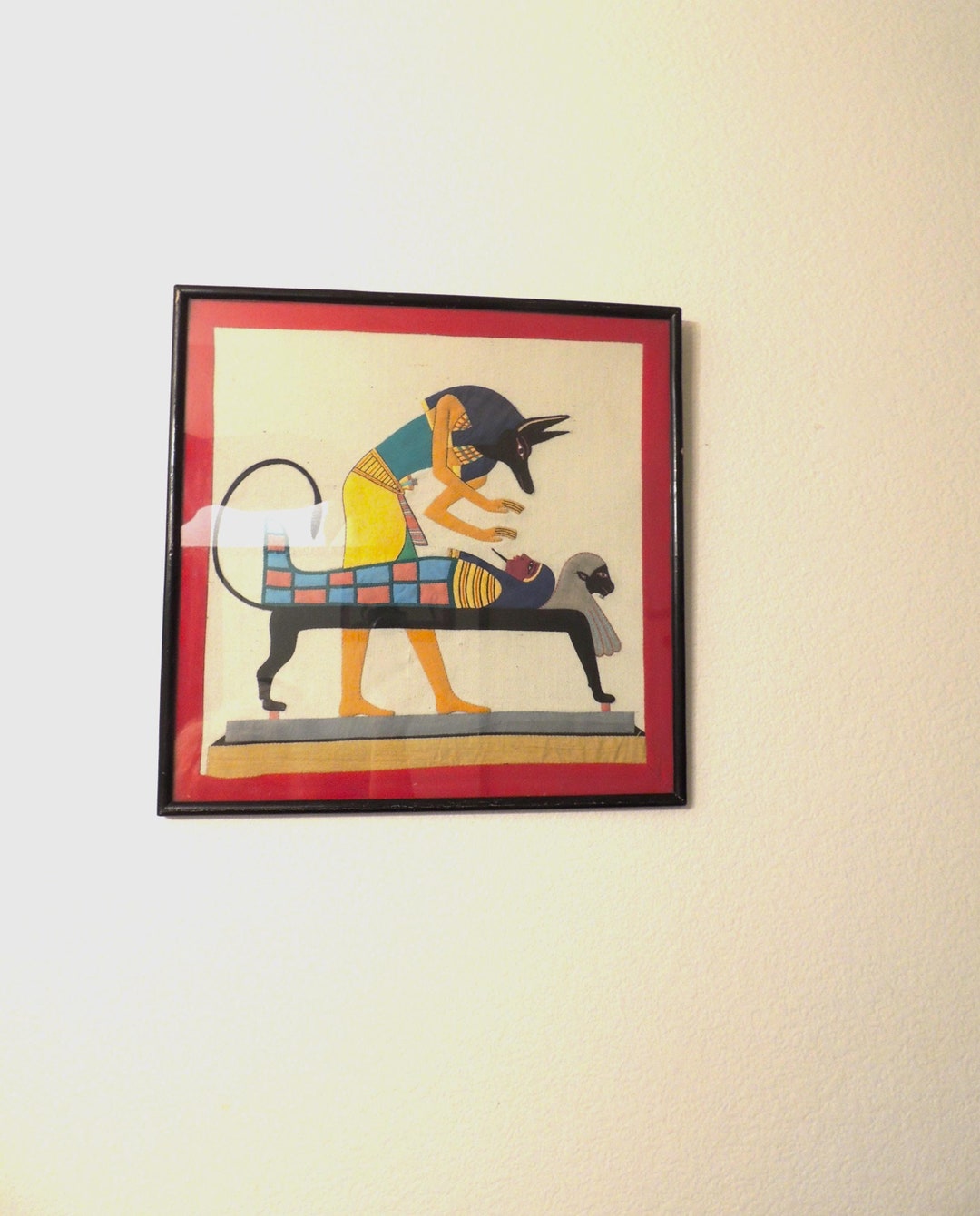 Egyptian Anubis Hand Stitched Cloth Tapestry Framed. - Etsy