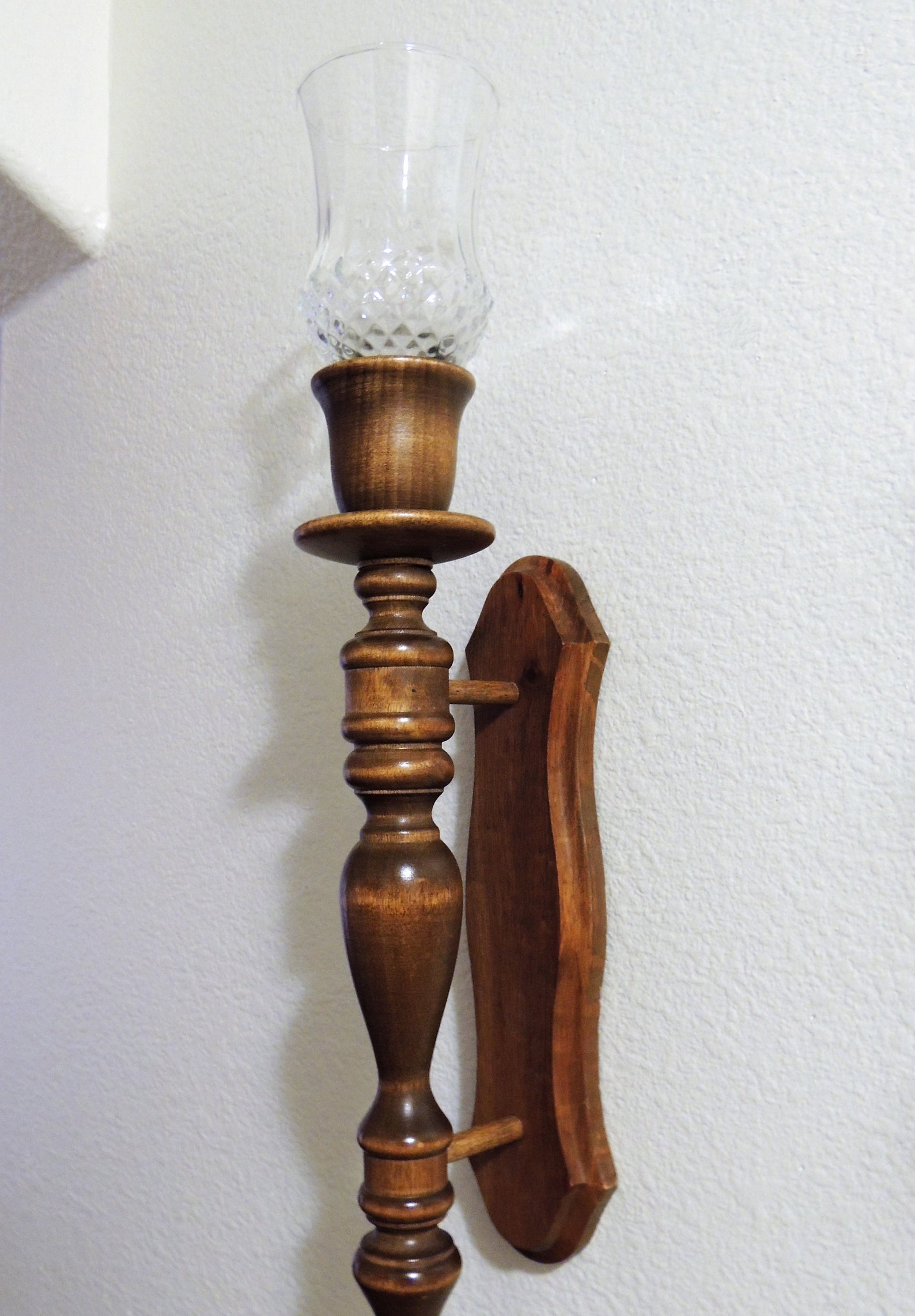 Wood Mid 1970s Colonial Candle Sconces With Glass Shades. - Etsy