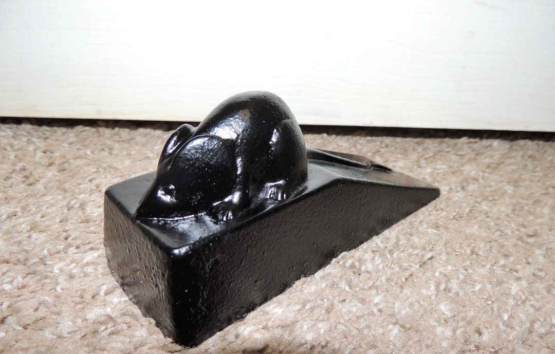 Vintage Cast Iron Mouse on Cheese Door Stop, Mid Century, Black. - Etsy