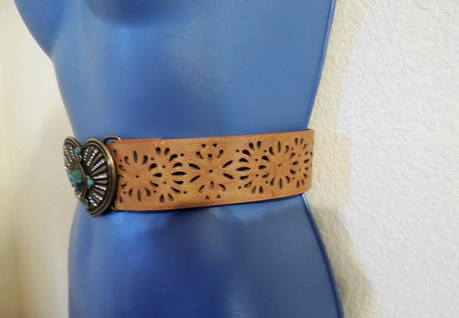 Vintage 1980's Heart Belt Buckle With Leather Punched Belt Adjustable ...
