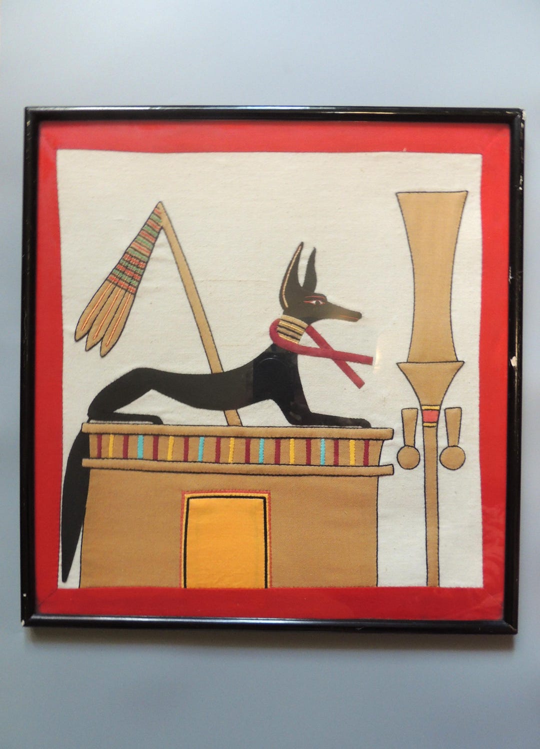 Egyptian Anubis Hand Stitched Cloth Tapestry Framed. - Etsy