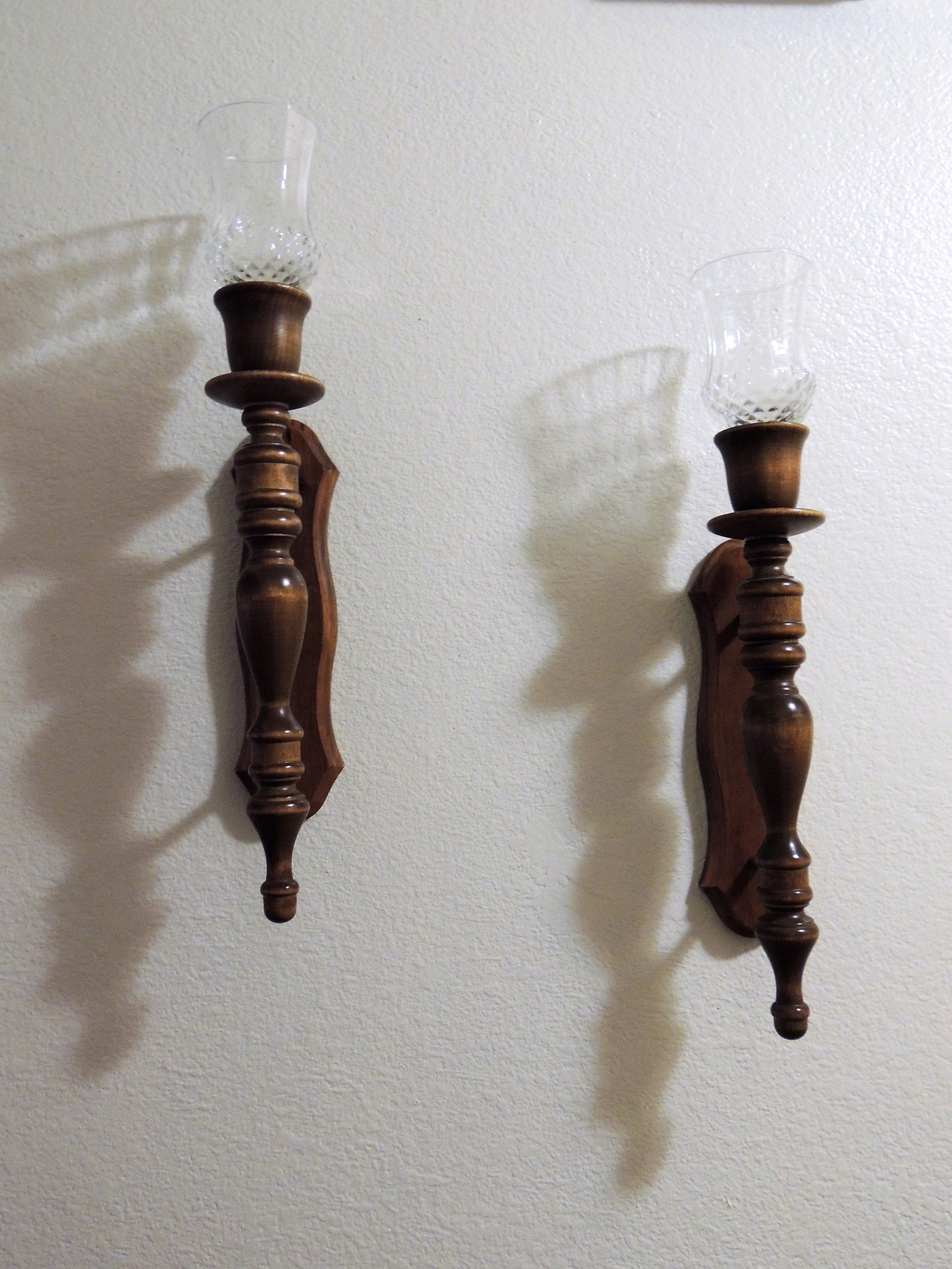 Wood Mid 1970s Colonial Candle Sconces With Glass Shades. - Etsy
