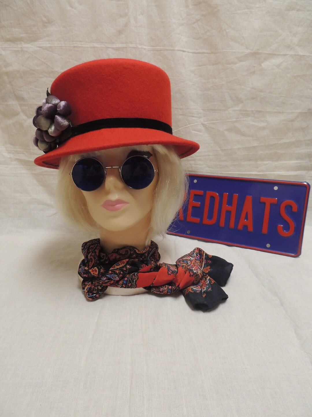 Vintage Red Hat Society Cloche Hat in Red Wool With Grapes and Grape ...