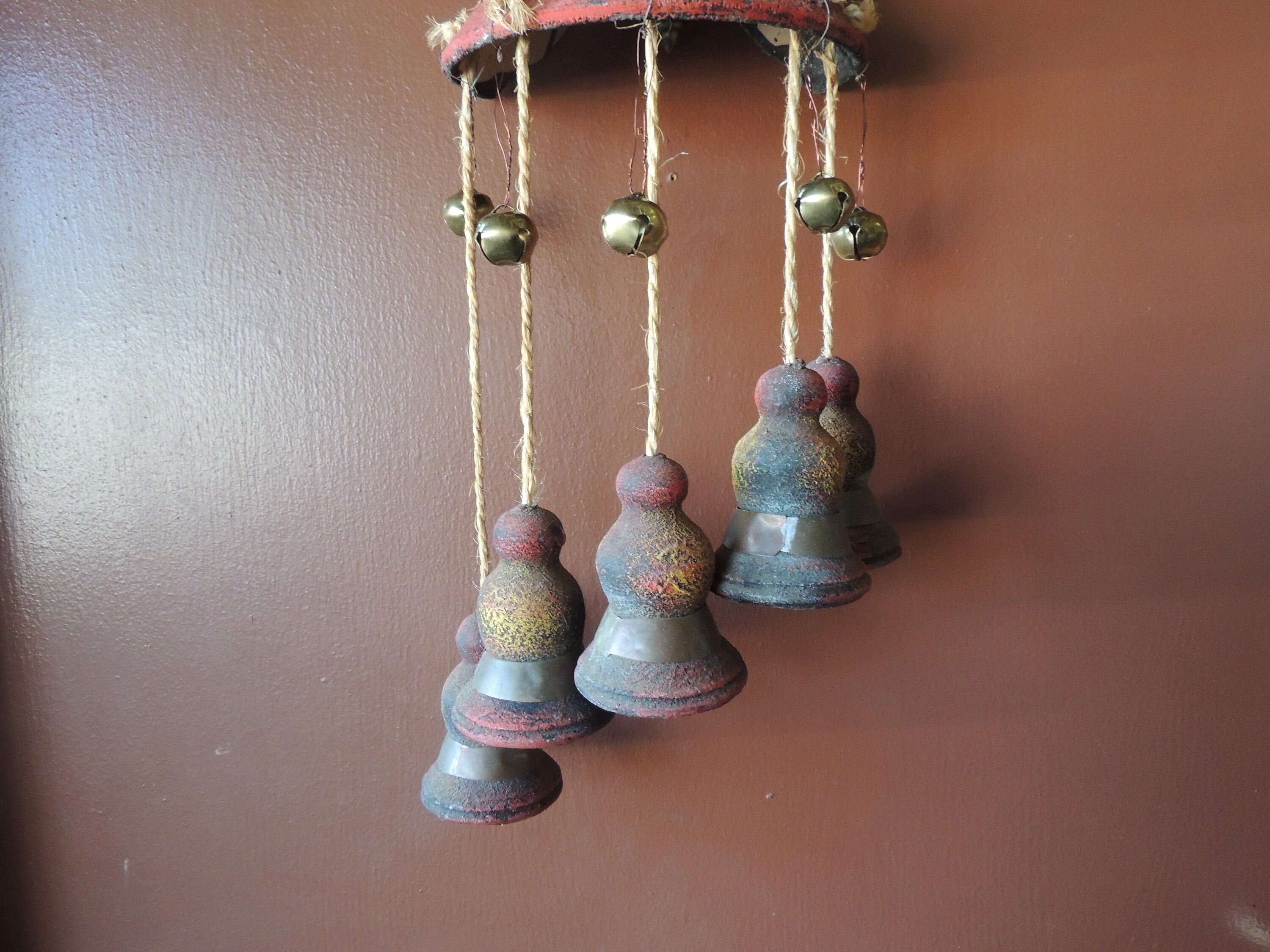 Vintage Pottery Wall Hanging Half Bell, Chimes, Mexico, Spanish, Wall ...