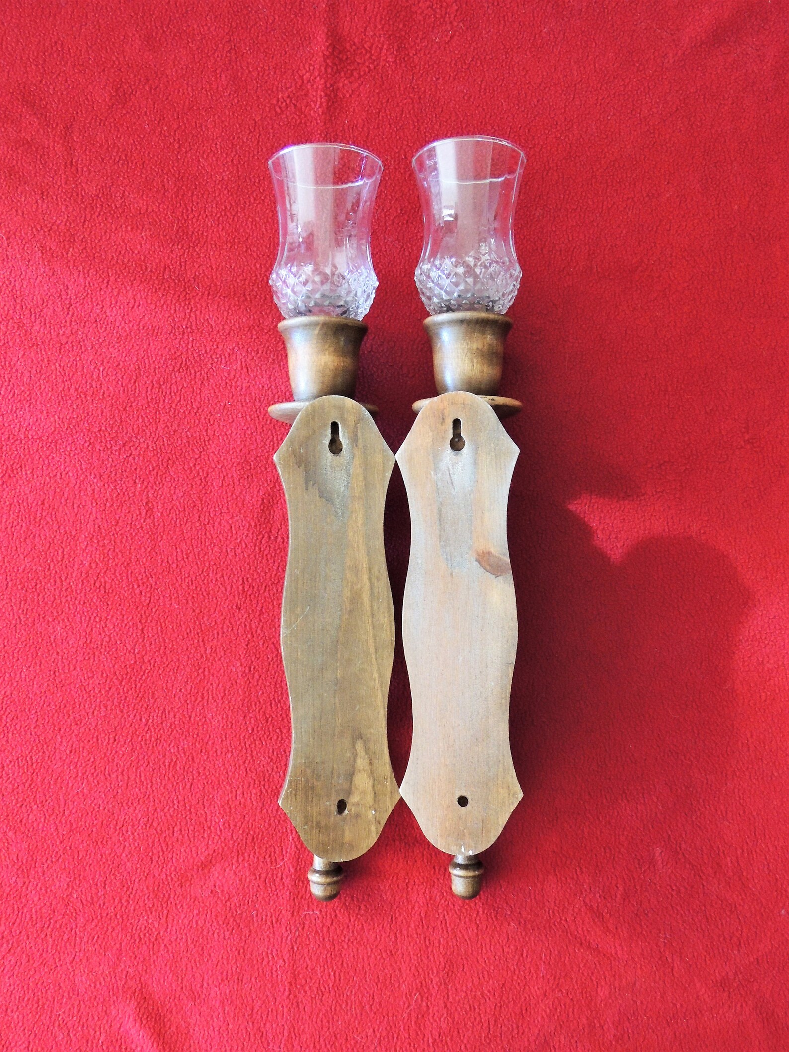 Wood Mid 1970s Colonial Candle Sconces With Glass Shades. - Etsy