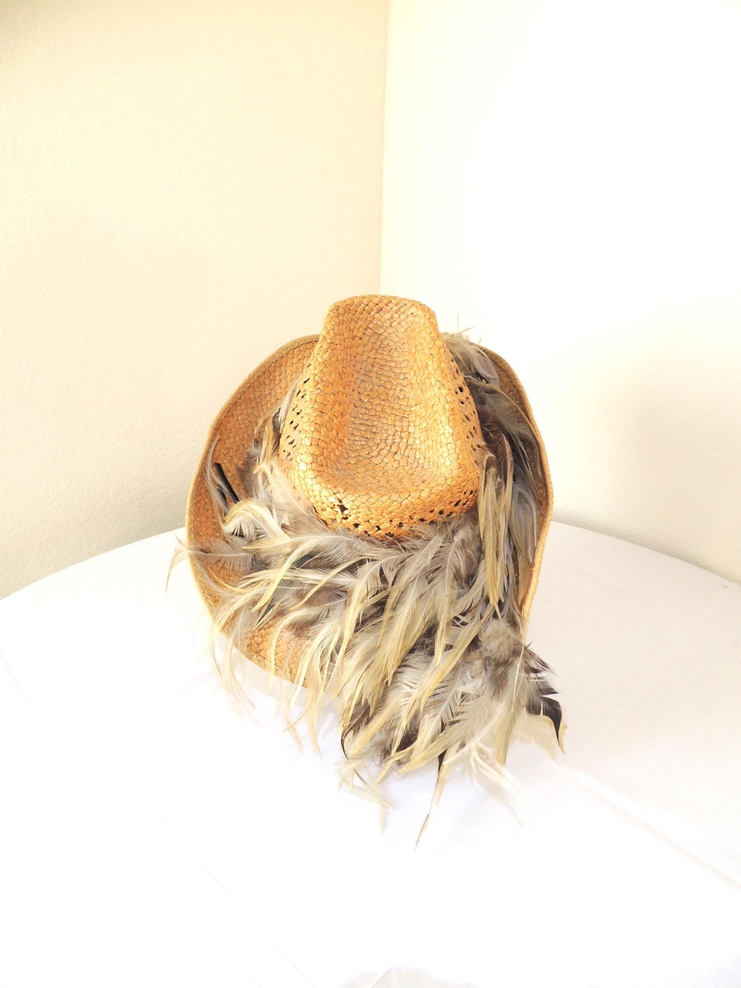 RARE 1960's Stompers Hats Citrus Hts. Ca. Straw Feathered Cowboy Hat ...