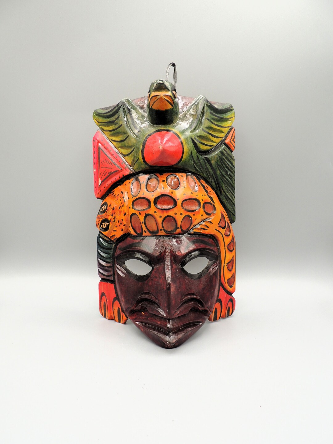 1970's Aztec, Mayan, Eagle and Jaguar Headdress Wood Tribal Mask. - Etsy