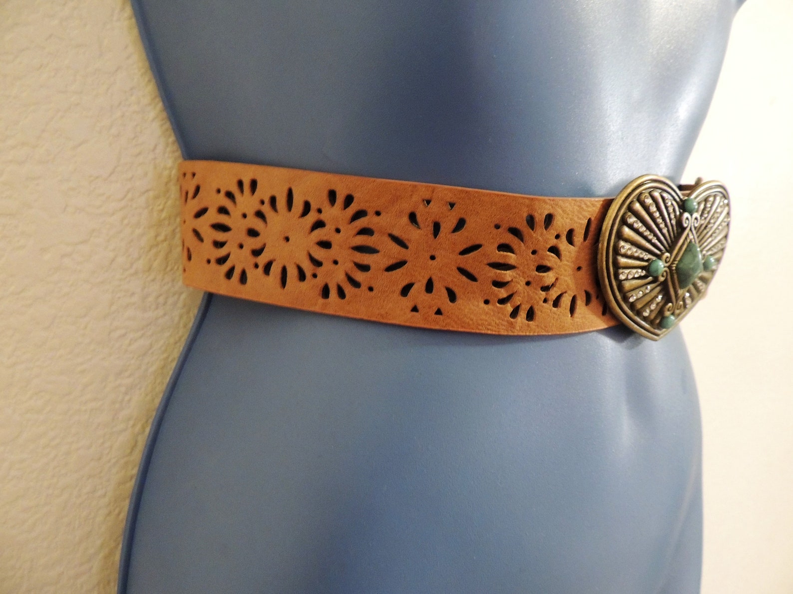 Vintage 1980's Heart Belt Buckle With Leather Punched Belt Adjustable ...