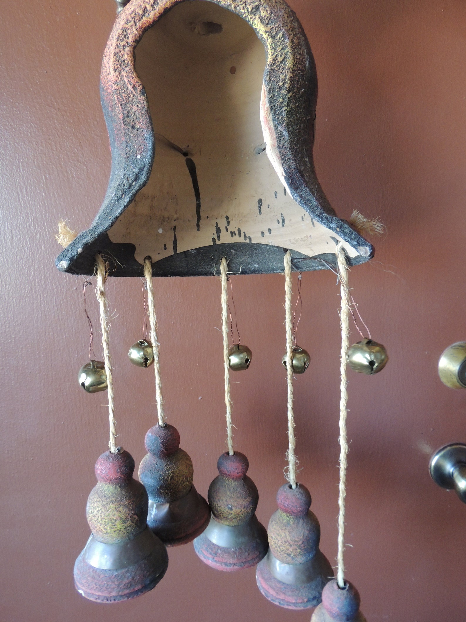 Vintage Pottery Wall Hanging Half Bell, Chimes, Mexico, Spanish, Wall ...