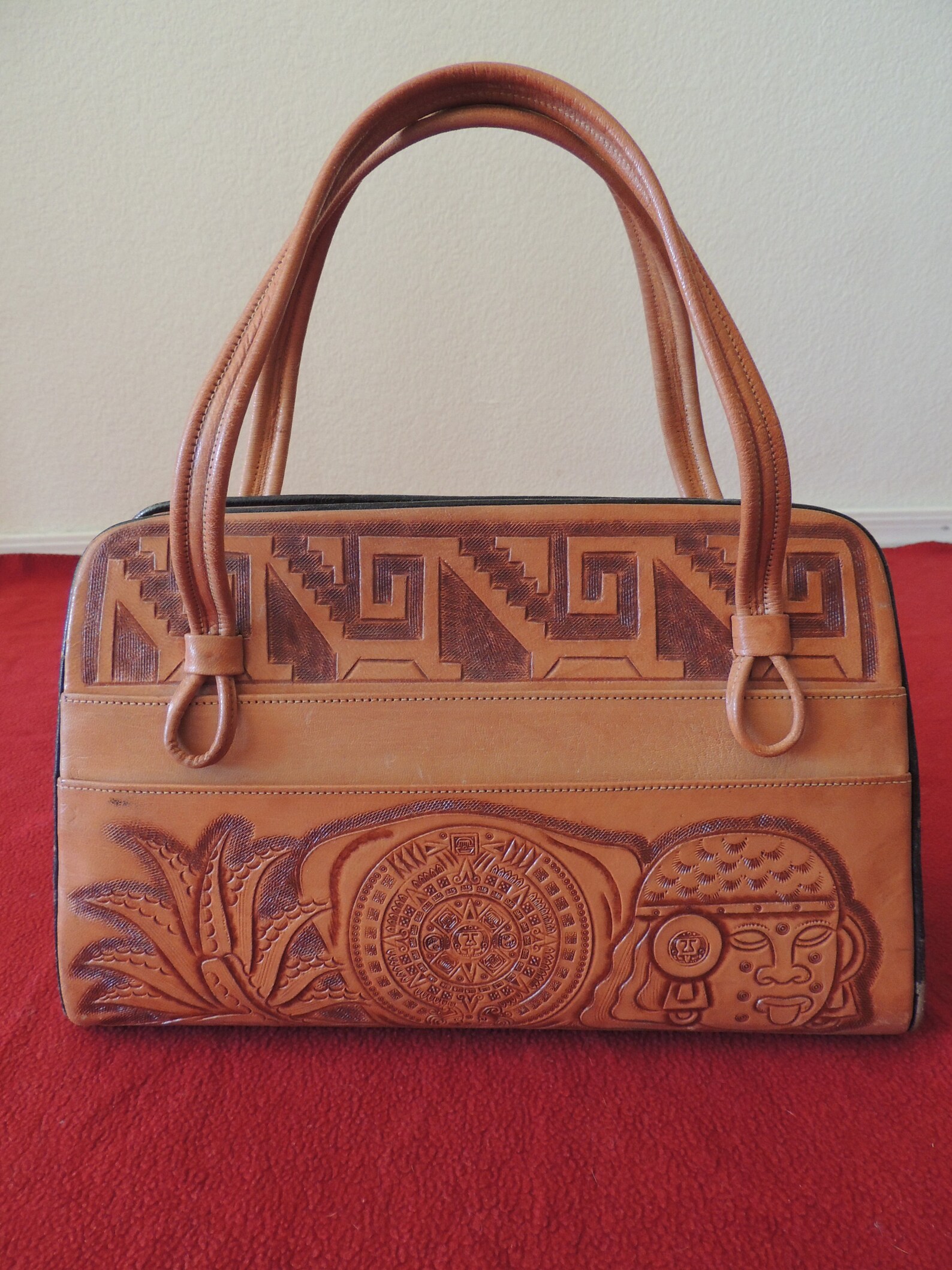 Vintage 1960s Hand Tooled Aztec Leather Purse/handbag. | Etsy