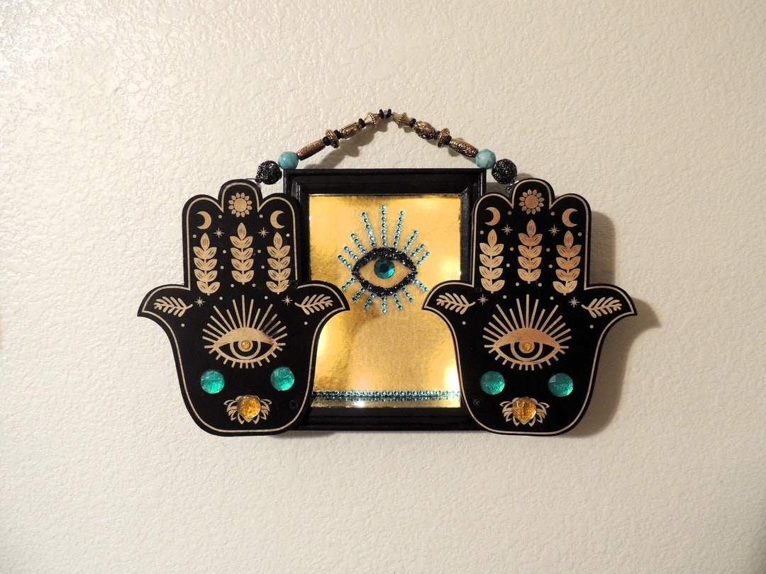 Light up Celestial Hamas Hands Evil Eye Crystal Shelf. - Etsy