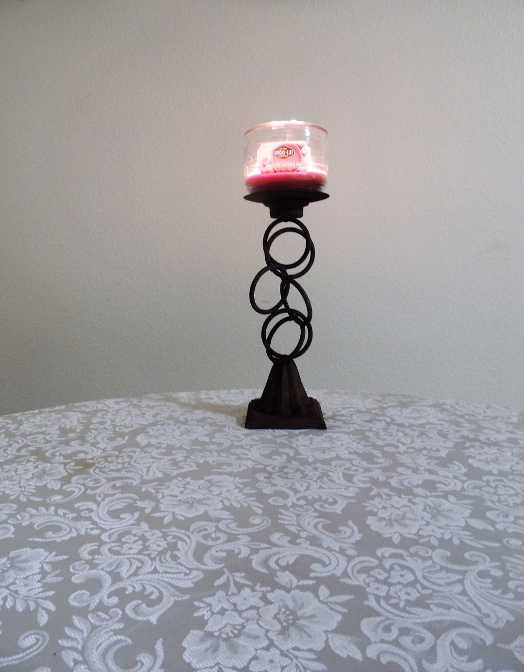 Vintage Rustic Cast Iron Candle Holder With 6 Ring Stem in Rusty Brown ...