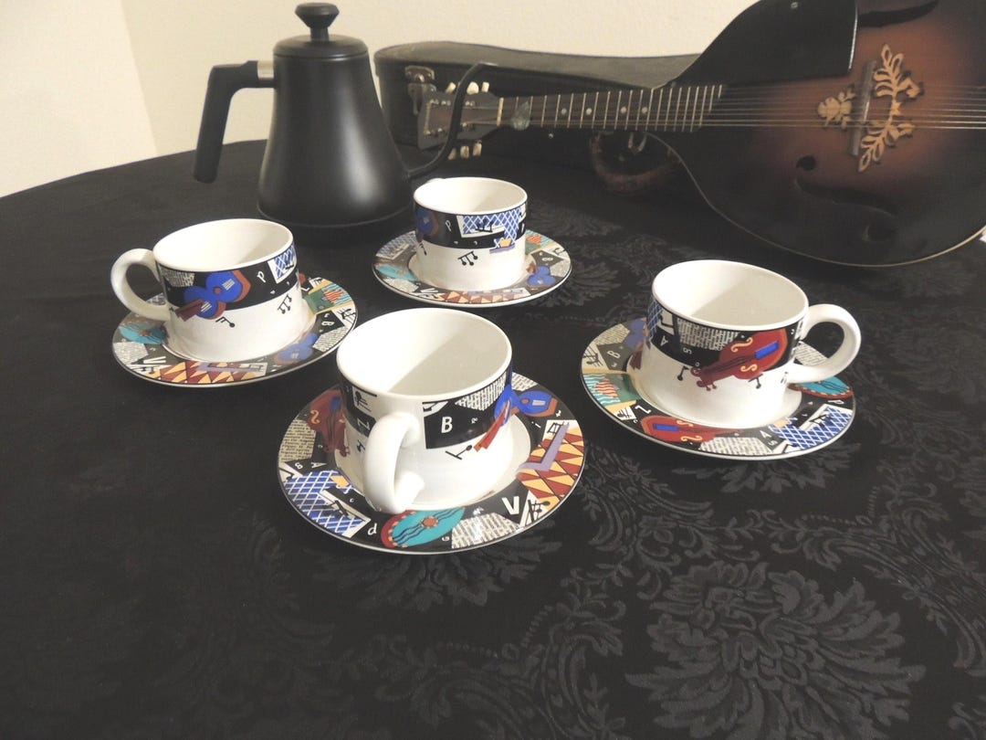 Set of 4 Jazz Tea Cups and Saucer Music Lover Gift 1993 Sakura. - Etsy