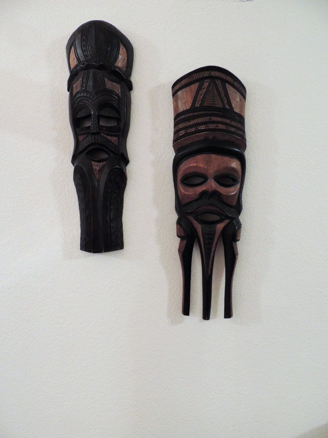 Vintage Pair Large African Hand Carved Tribal Masks Wall Decor. - Etsy