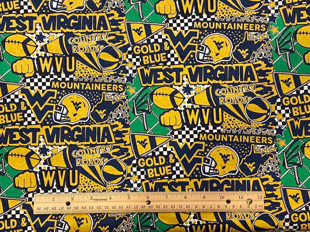 WVU Fabric, West Virginia Fabric, WVU Collage Fabric, 100% Cotton ...