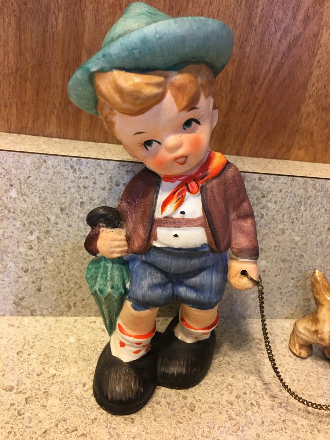 Ceramic Hummel Like Boy With Dog With Charming Dog on a Chain - Etsy