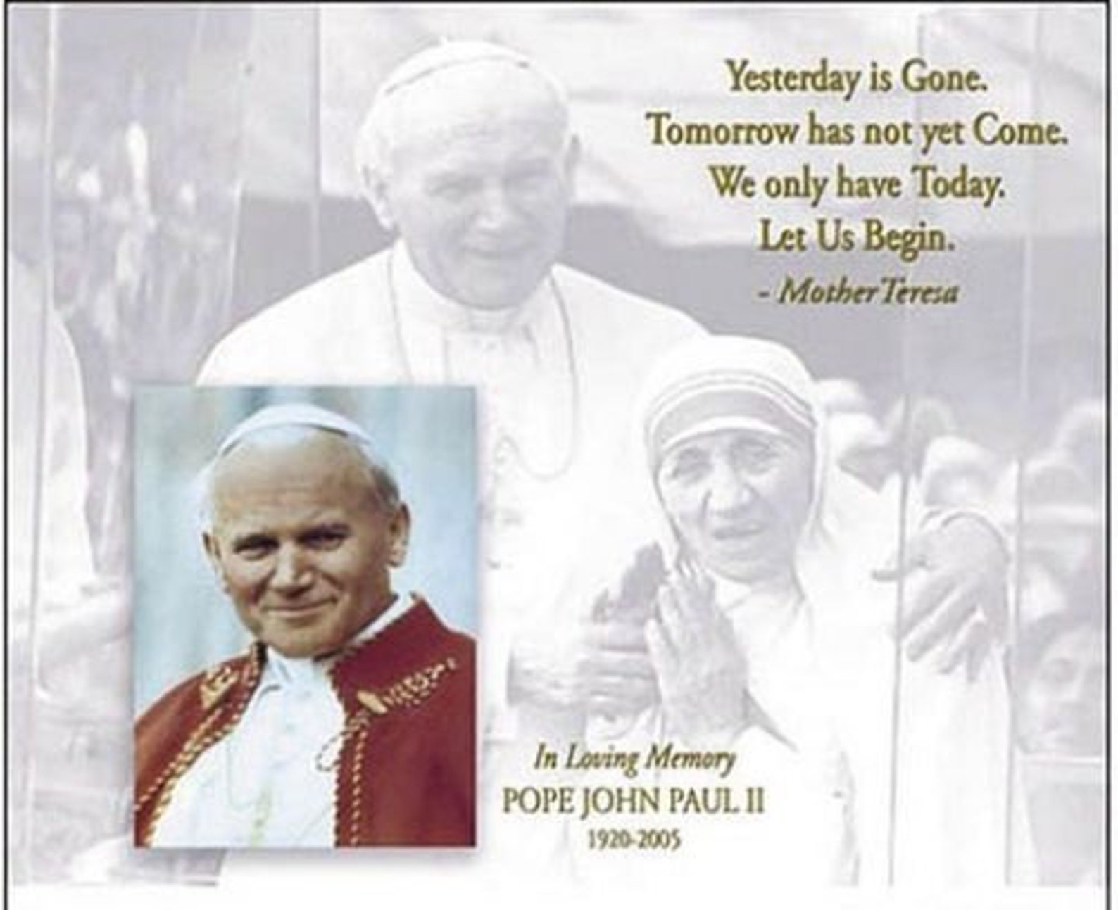 In Loving Memory - Pope John Paul II & Mother Teresa Poster - Rare Hot ...