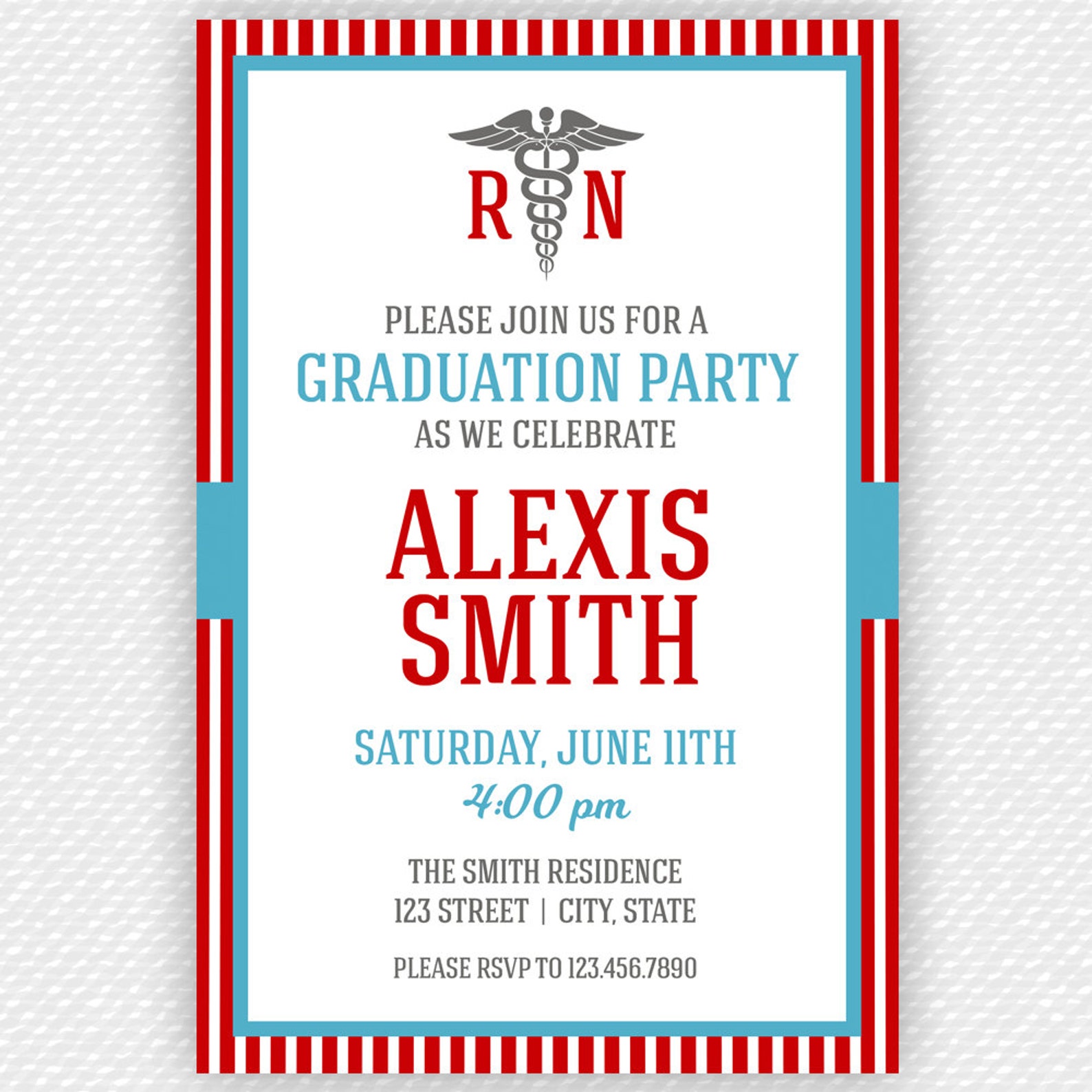 Nurse Invitation - Nurse Graduation Invitation - Striped Nursing Invite ...