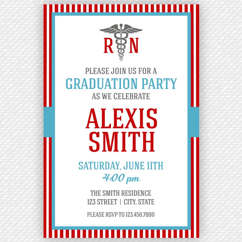Nurse Invitation - Nurse Graduation Invitation - Striped Nursing Invite ...