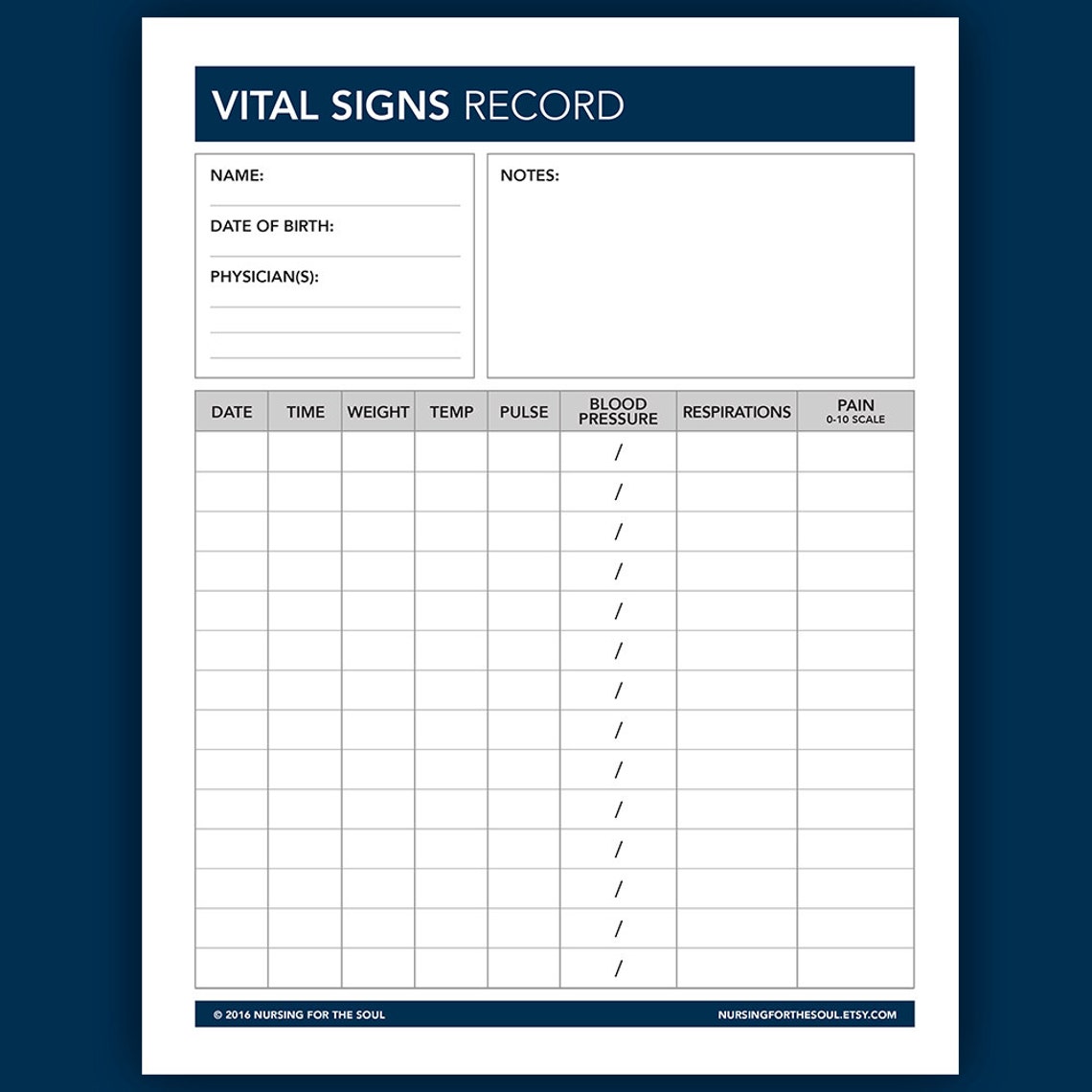 Editable Vital Signs Form Vital Signs Vital Signs for Caregivers Vital ...