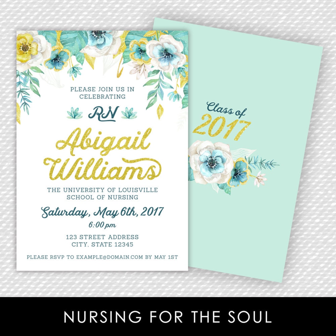 Nurse Invitation Boho Watercolor Flowers Graduation Invite - Printable ...
