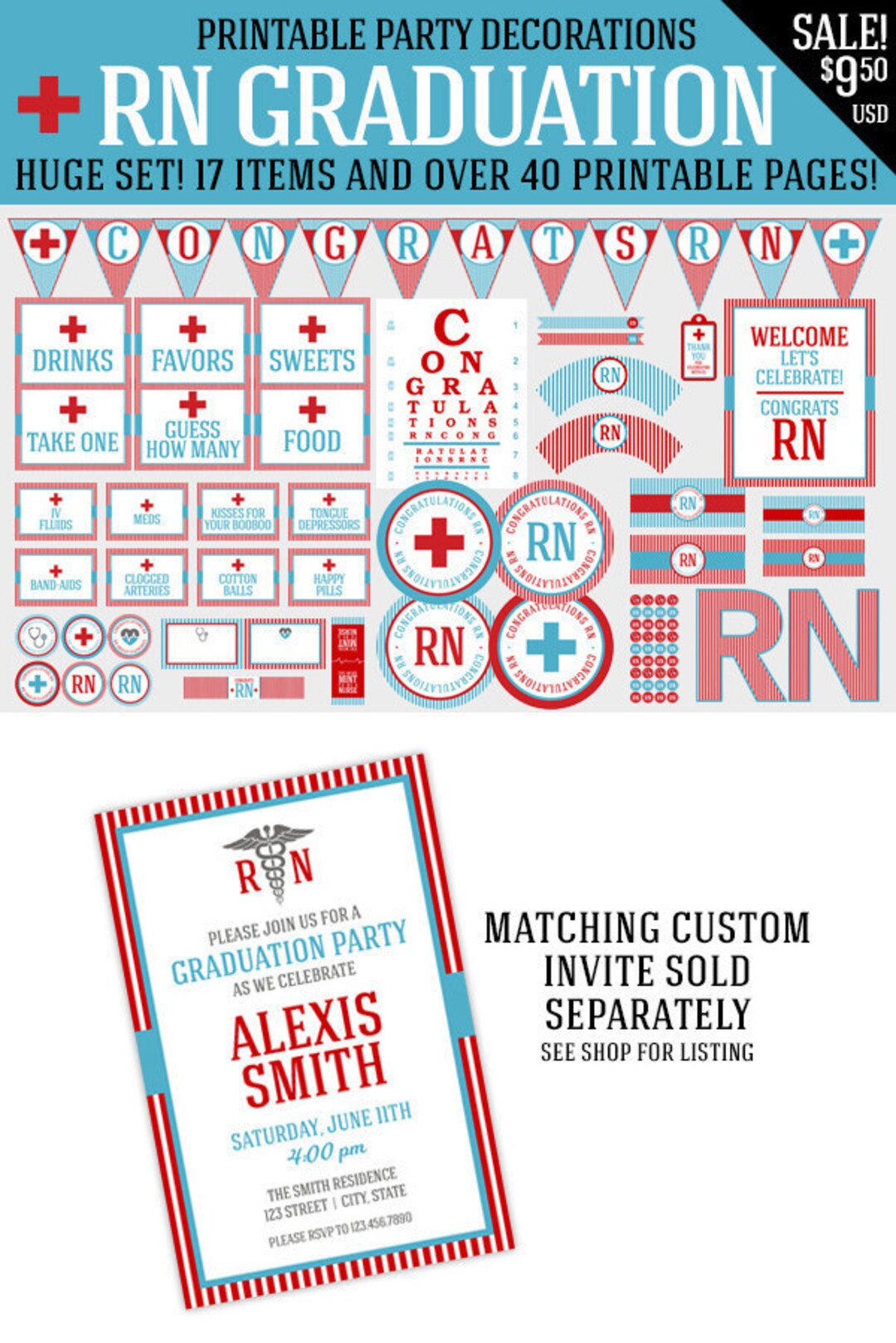 Nurse Graduation Decorations - Printable RN Graduation Party Decor - RN ...