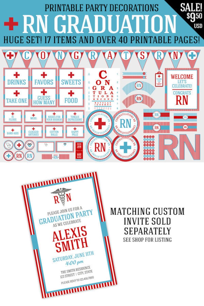 Nurse Graduation Decorations - Printable RN Graduation Party Decor - RN ...