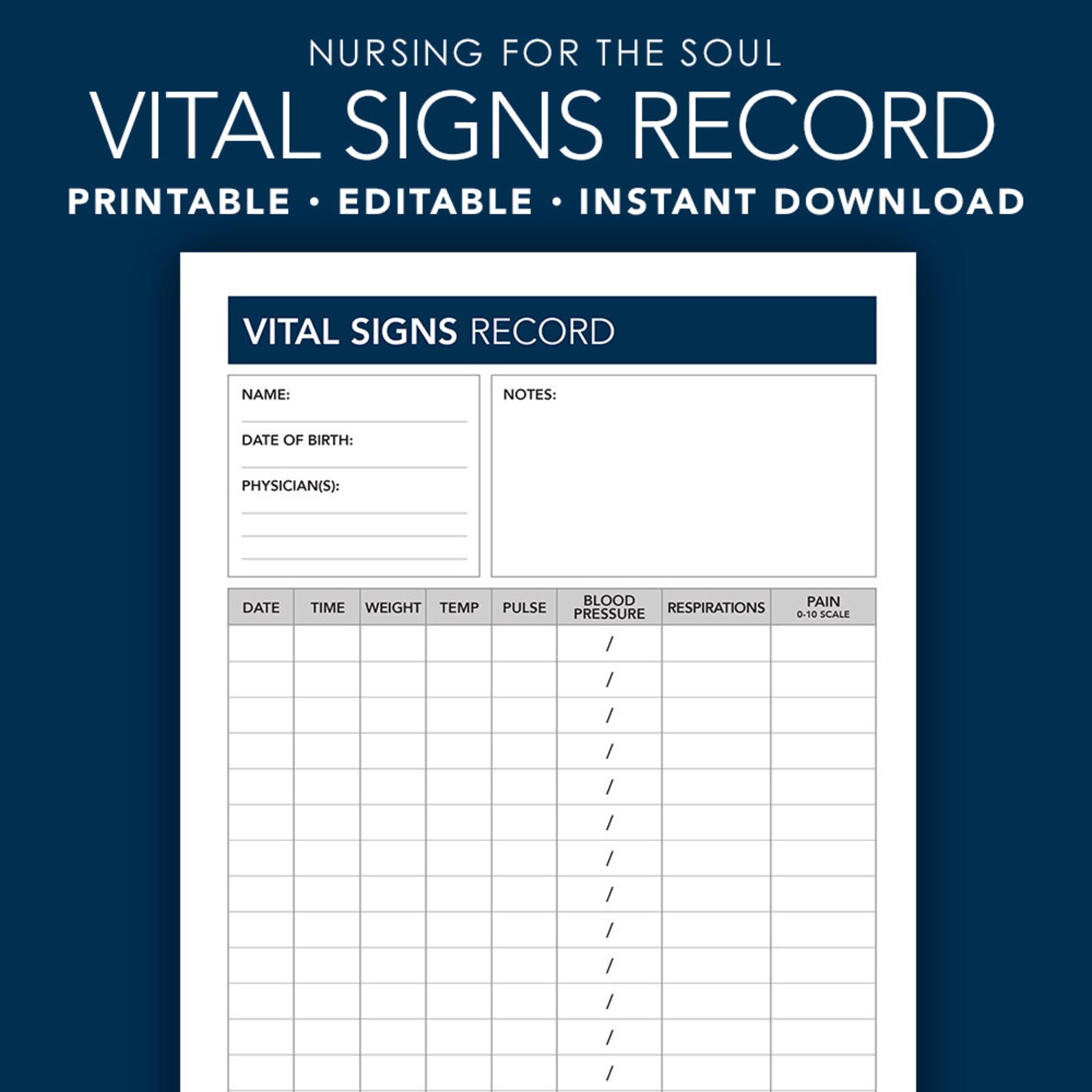Editable Vital Signs Form Vital Signs Vital Signs for Caregivers Vital ...
