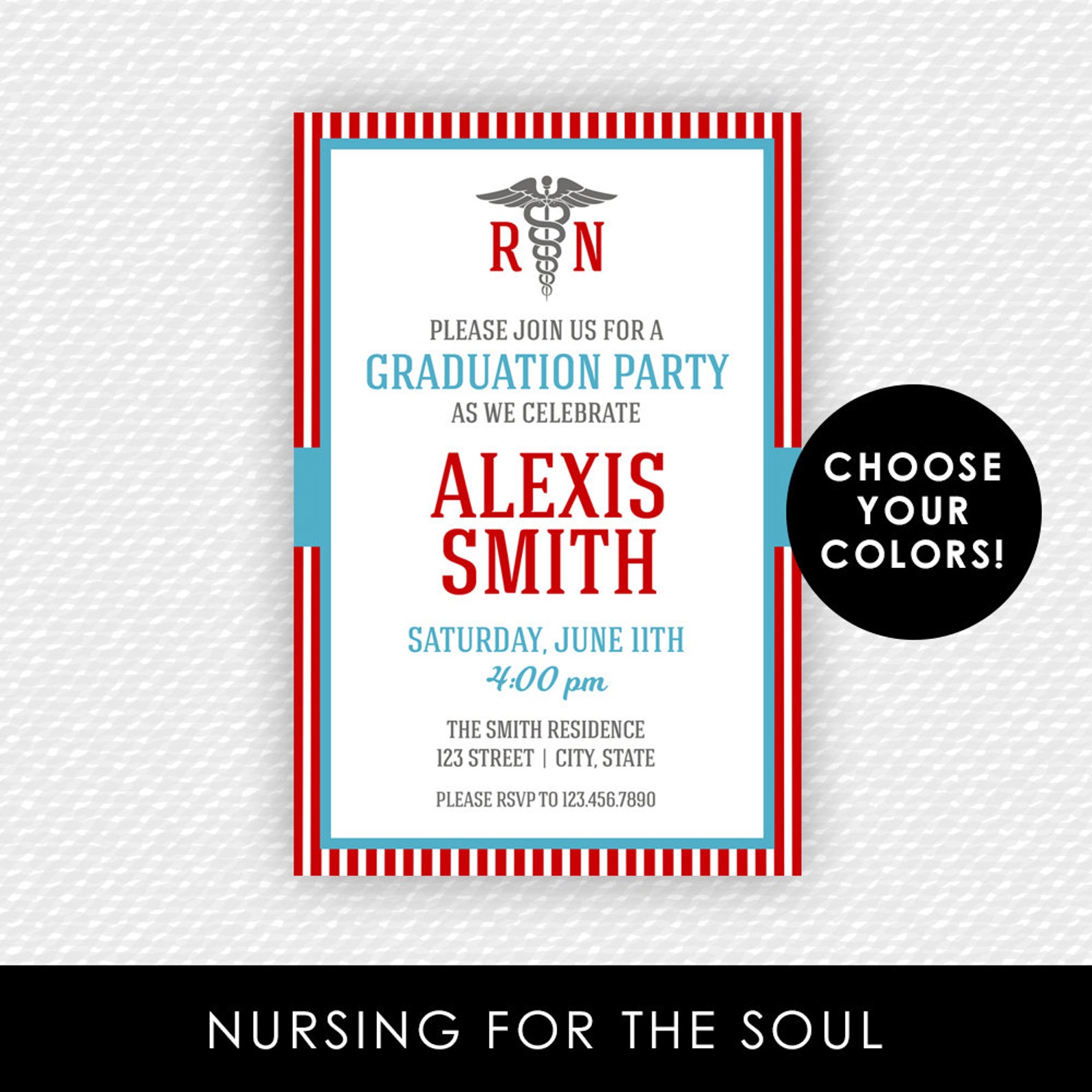 Nurse Invitation - Nurse Graduation Invitation - Striped Nursing Invite ...