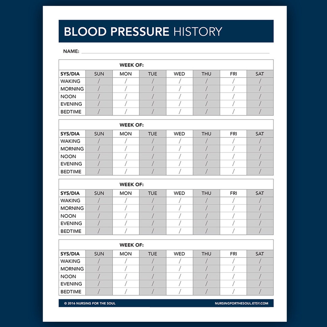 Editable Blood Pressure History - Blood Pressure - BP Form - Blood ...
