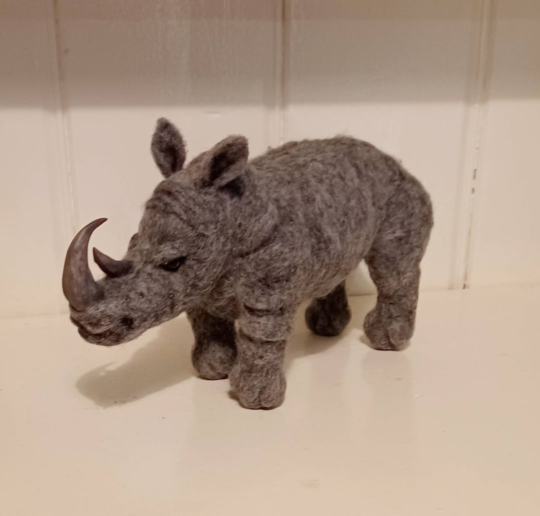 Needle Felted Rhino | White Rhino | Felted Rhino | Animal Felt Gift ...