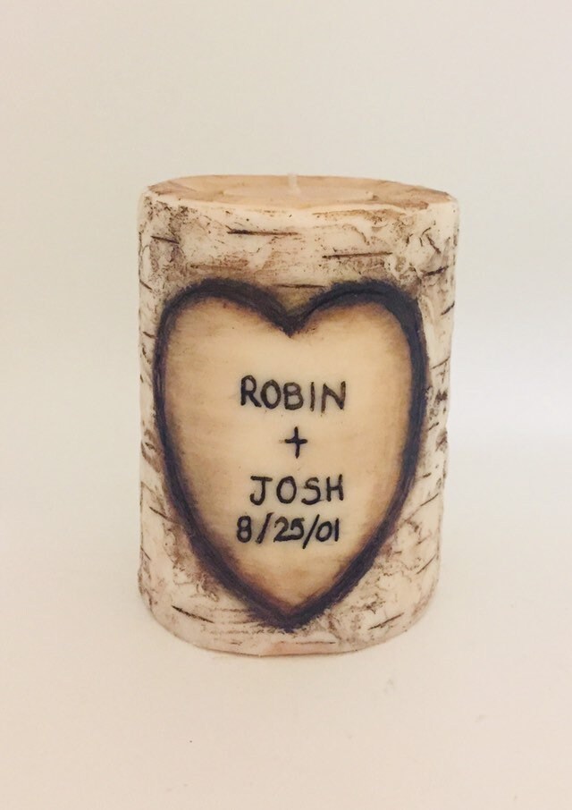 Wax Log Candle Personalized Carved Names and Date Special - Etsy