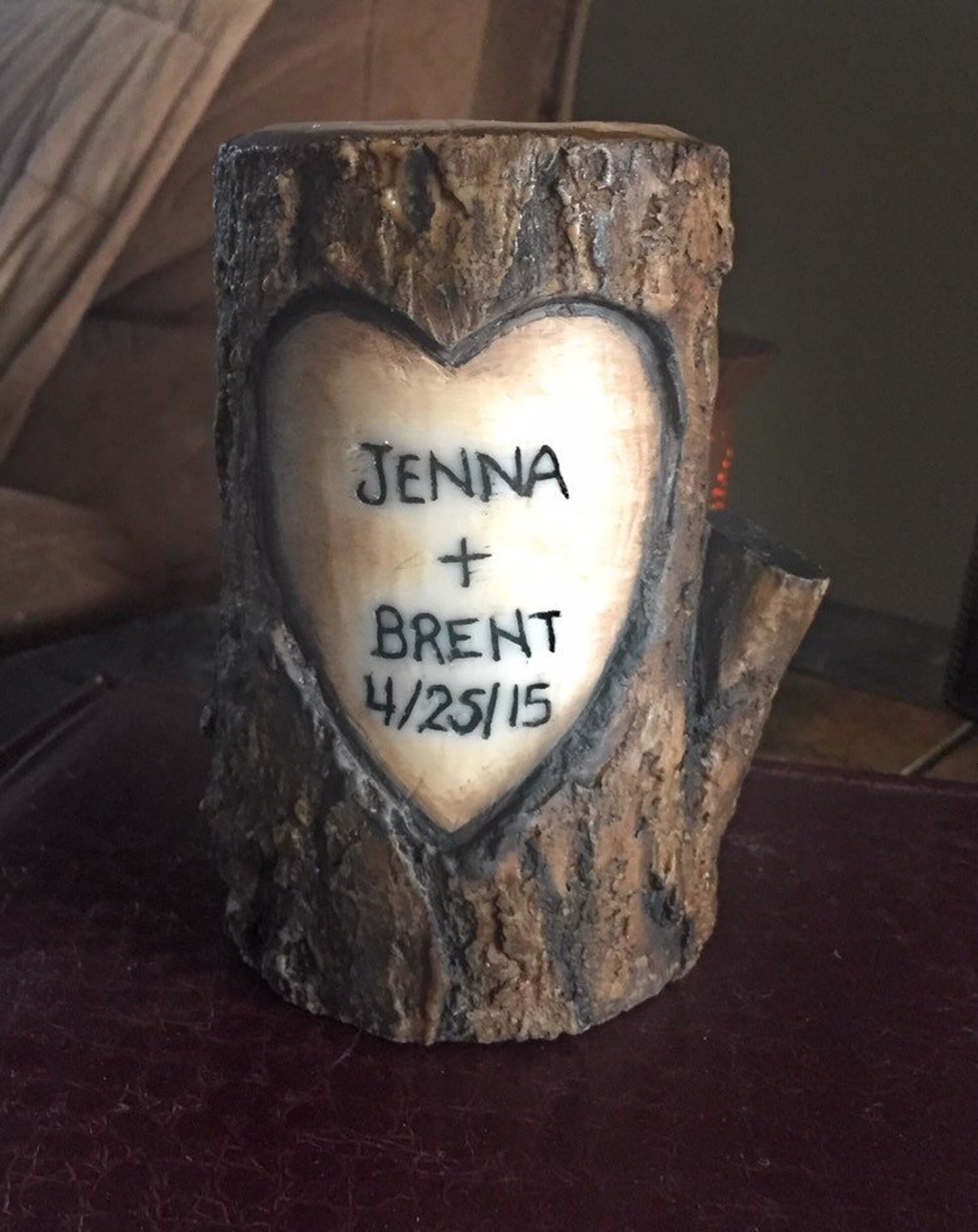 Personalized Log Candle all Wax Scented Soy Carved Boyfriend - Etsy